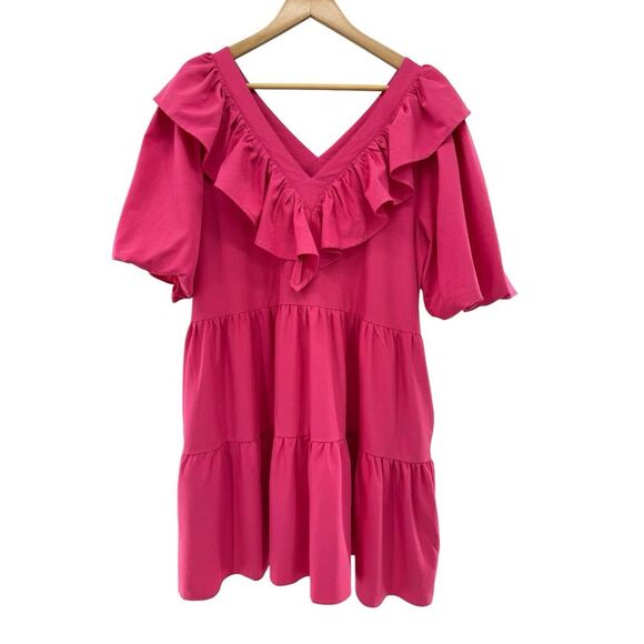 entro | Dresses | Entro Womens Tiered Puff Sleeve Mini Dress Hot Pink ...